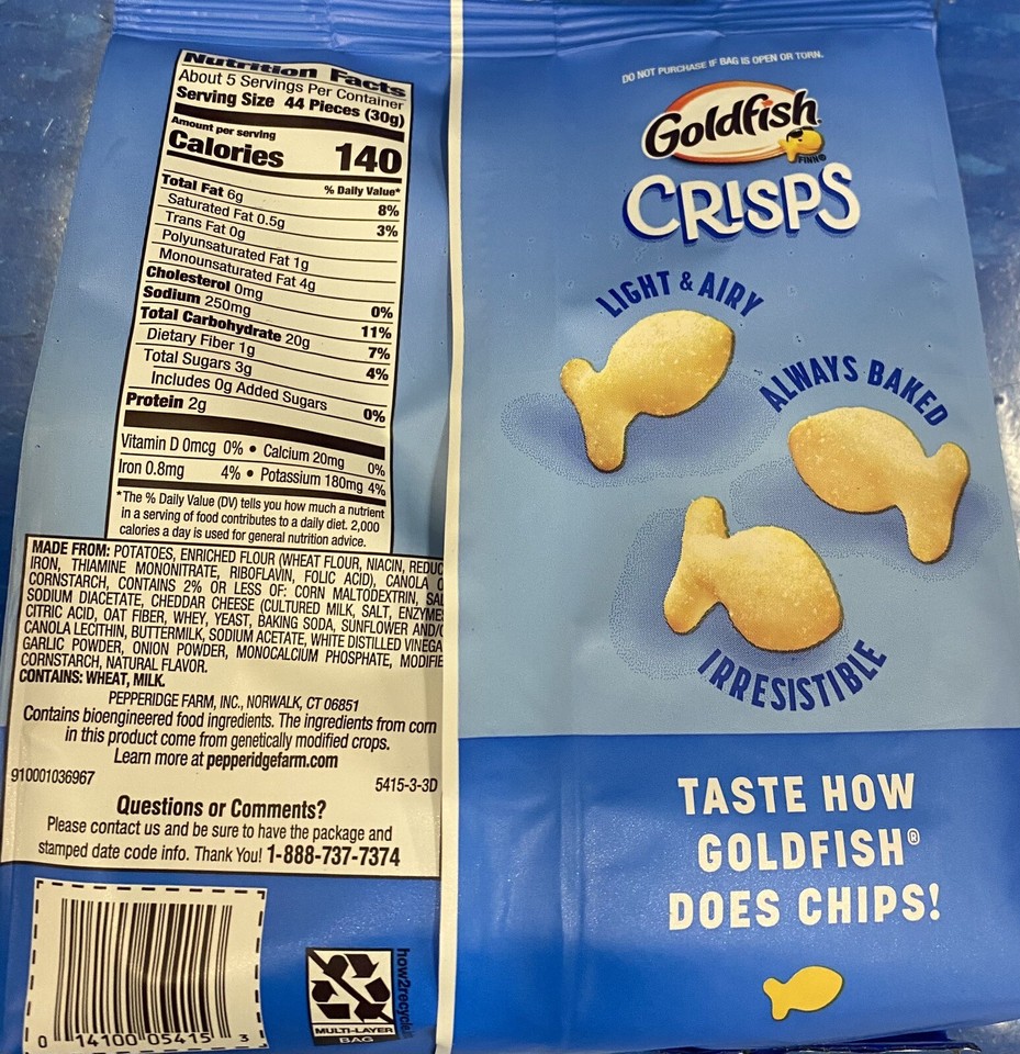 Pepperidge Farm Goldfish Light & Airy Baked Crisps SALT & VINEGAR 6.25 ...