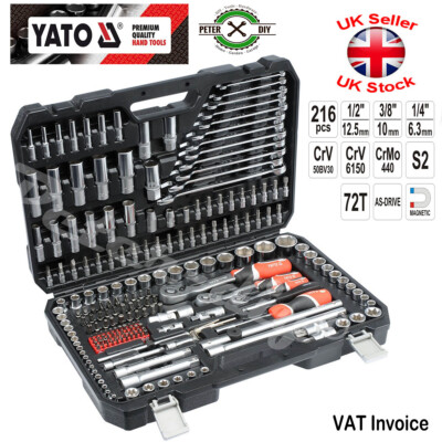 SOCKET SET RATCHET Yato Professional 216 pcs 1/2 1/4 3/8 Tools Toolbox ...