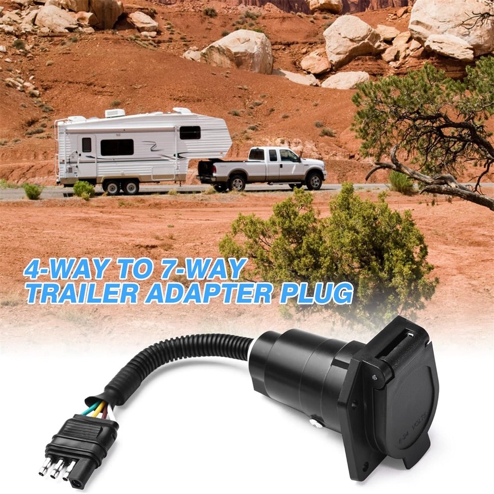 Flat 4-Pin to 7 Way Blade RV Trailer Plug Adapter Tow Truck Light Wire ...