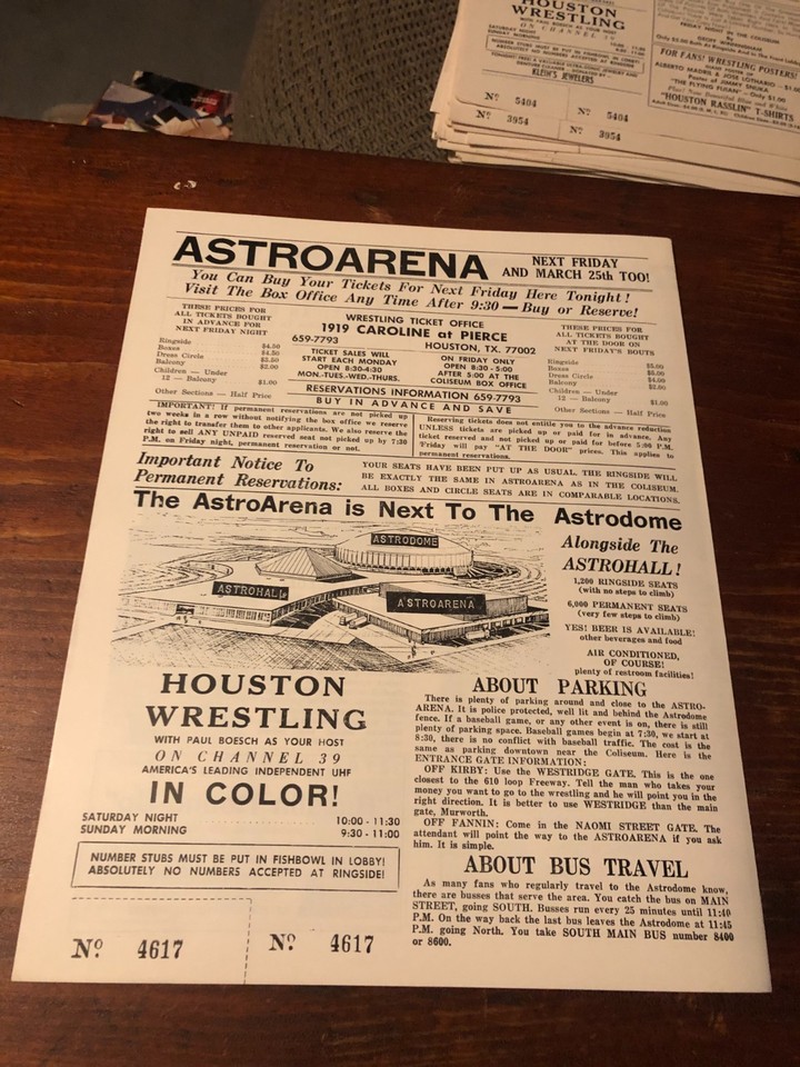 Vintage 03/11/1977 Houston, TX Paul Boesch Wrestling Program NWA/AWA ...