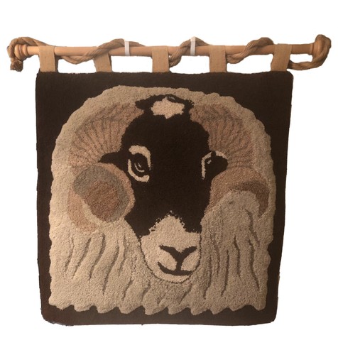 Hanging Wool Rug With Ram Design 37 x 37in Wood Hanging Rod And Rope ...