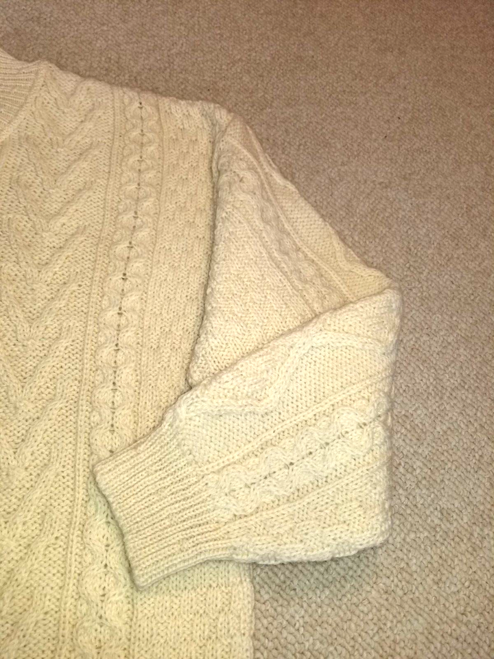 Mens Sweater-INIS CRAFTS-IRELAND-ivory cable-knit wool fisherman Aran ...