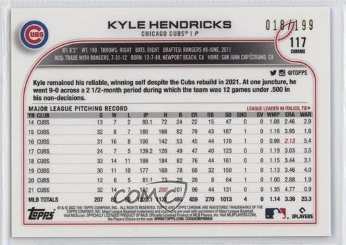 2022 Topps Chrome Sonic Aqua & Pink Pulse Refractor /199 Kyle Hendricks ...