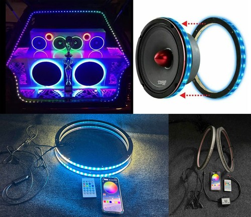 2x 6.5" RGB &CHASING LED 1/2" Spacer Car Audio Speaker Rings Light KIT ...