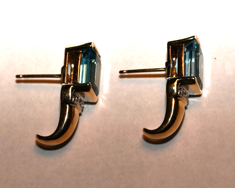 10K YELLOW GOLD 4 CTW BLUE TOPAZ & DIAMOND EARRINGS-SIGNED-5.2 GRAMS | eBay