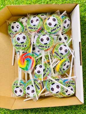 10 x Soccer Football Round Lollipop Personalised Party Favour Birthday ...