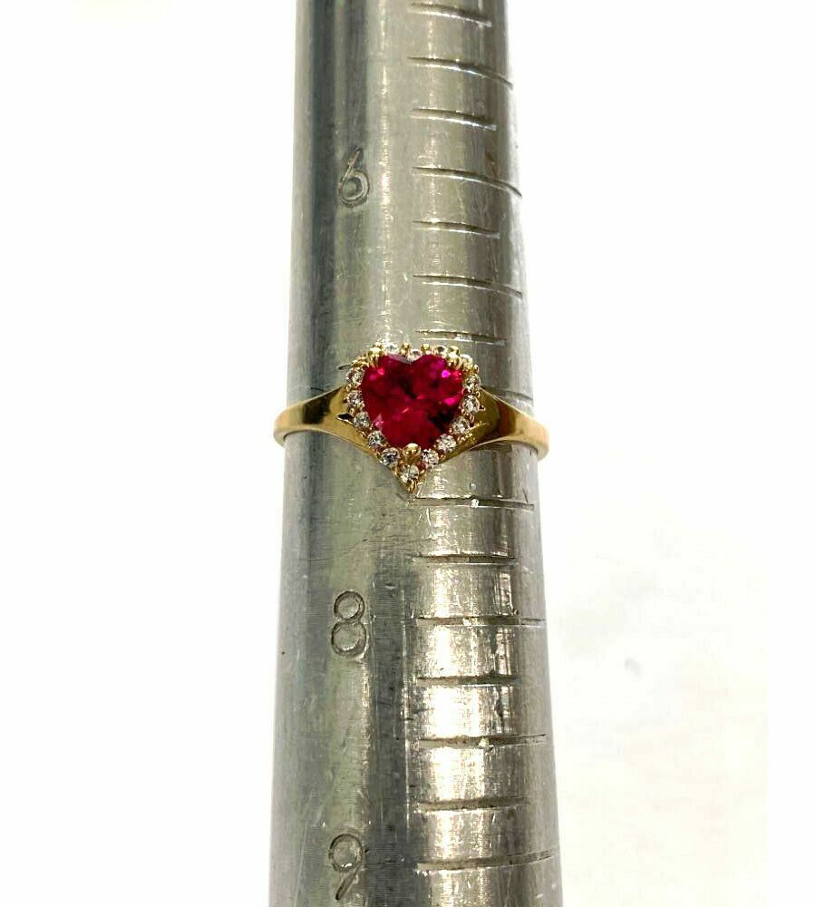 14kt Solid Yellow Gold Women's Ruby Heart Rig w/ CZ | eBay