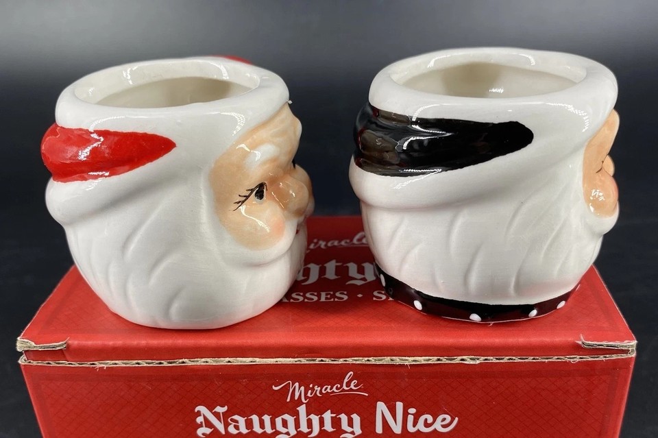 Miracle Pop Santa Winking Ceramic Naughty Nice Shot Glass Mini Mug Set ...