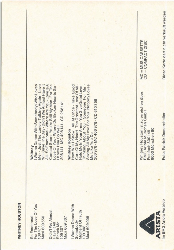 WHITNEY HOUSTON SINGER AUTOGRAPH SIGNED VINTAGE PHOTO (U16095) | eBay