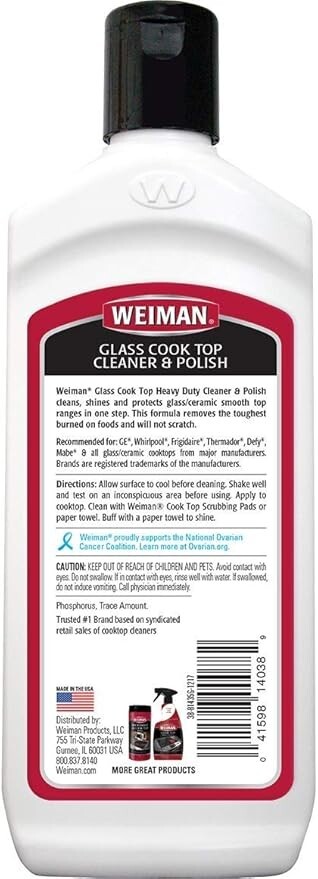 Weiman Glass Cooktop Heavy Duty Cleaner & Polish - Shines and Protects ...