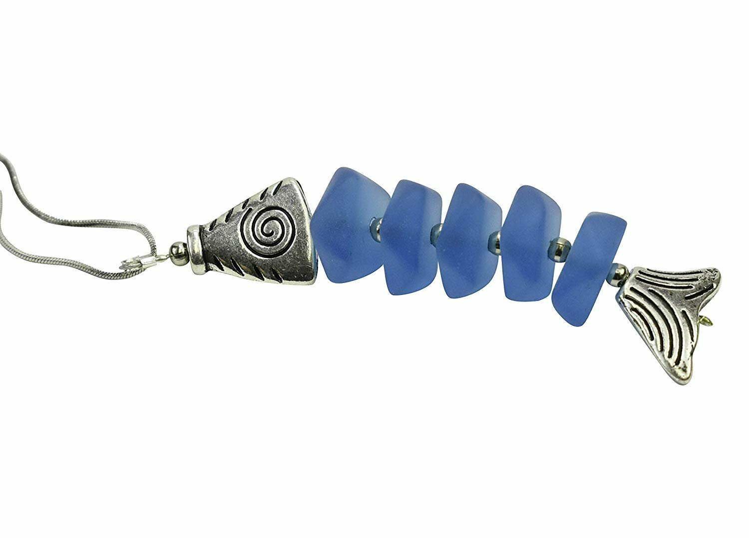 Snazzy & co. Coastlines Cobalt Blue Glass Fish Bones Necklace | eBay