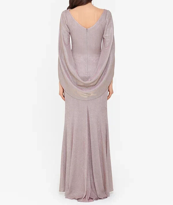 Betsy & Adam Drape-Back Metallic Gown Cape Sleeve Evening Gown Size 8 ...