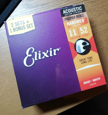 Neu Elixir Saiten 16544 3 Sätze 011-052 Akustik Gitarre Phosphor Bronze ...