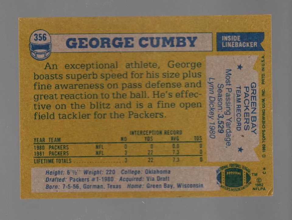 1982 Topps #356 George Cumby NM/Mint | eBay