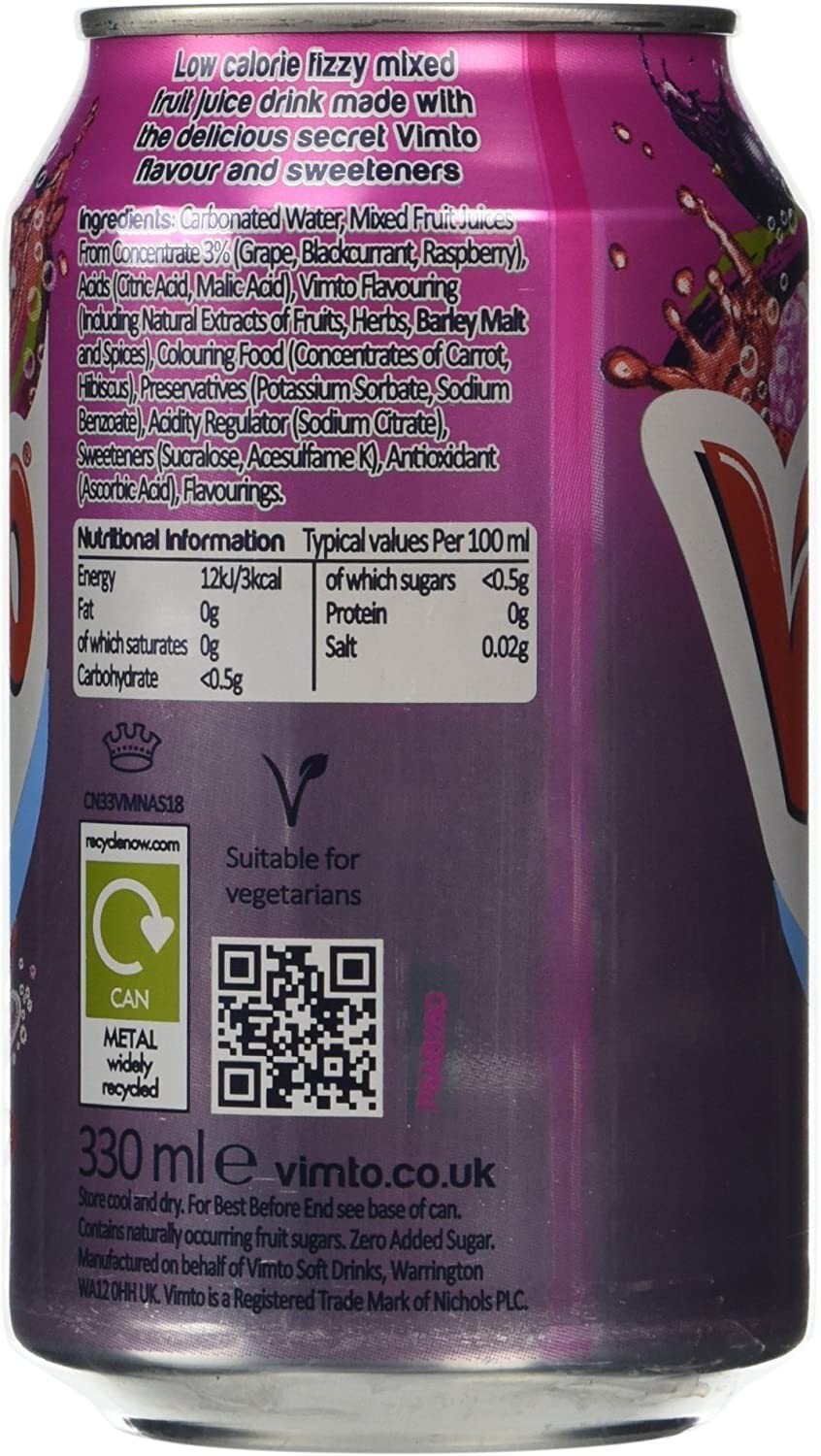 Vimto Zero NAS No Added Sugar Fizzy Fruity Soft Drink Cans 330ml X 24 ...