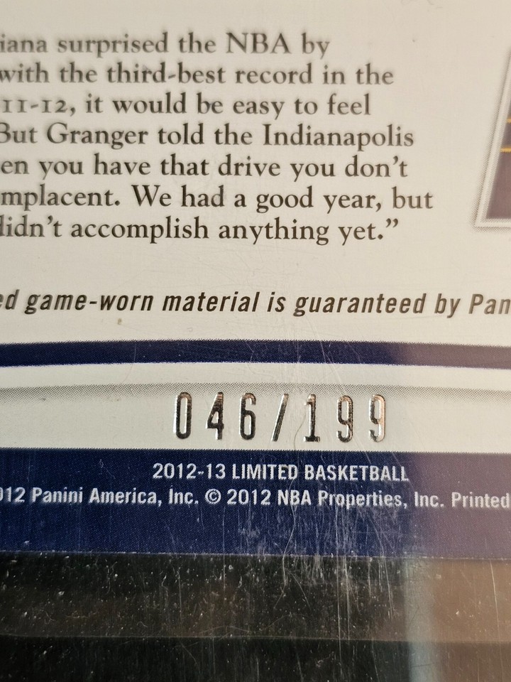 2012-13 Panini Limited Center Stage Danny Granger #23 NM Jersey 46/199 ...