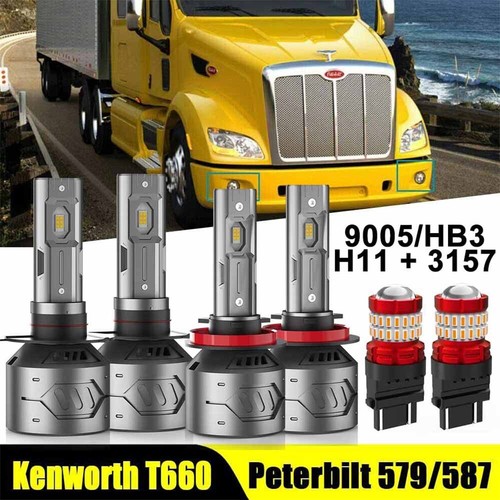 9005 H11 Hi/Lo 6000K LED Headlight Bulbs For Peterbilt 579 587 Trucks ...