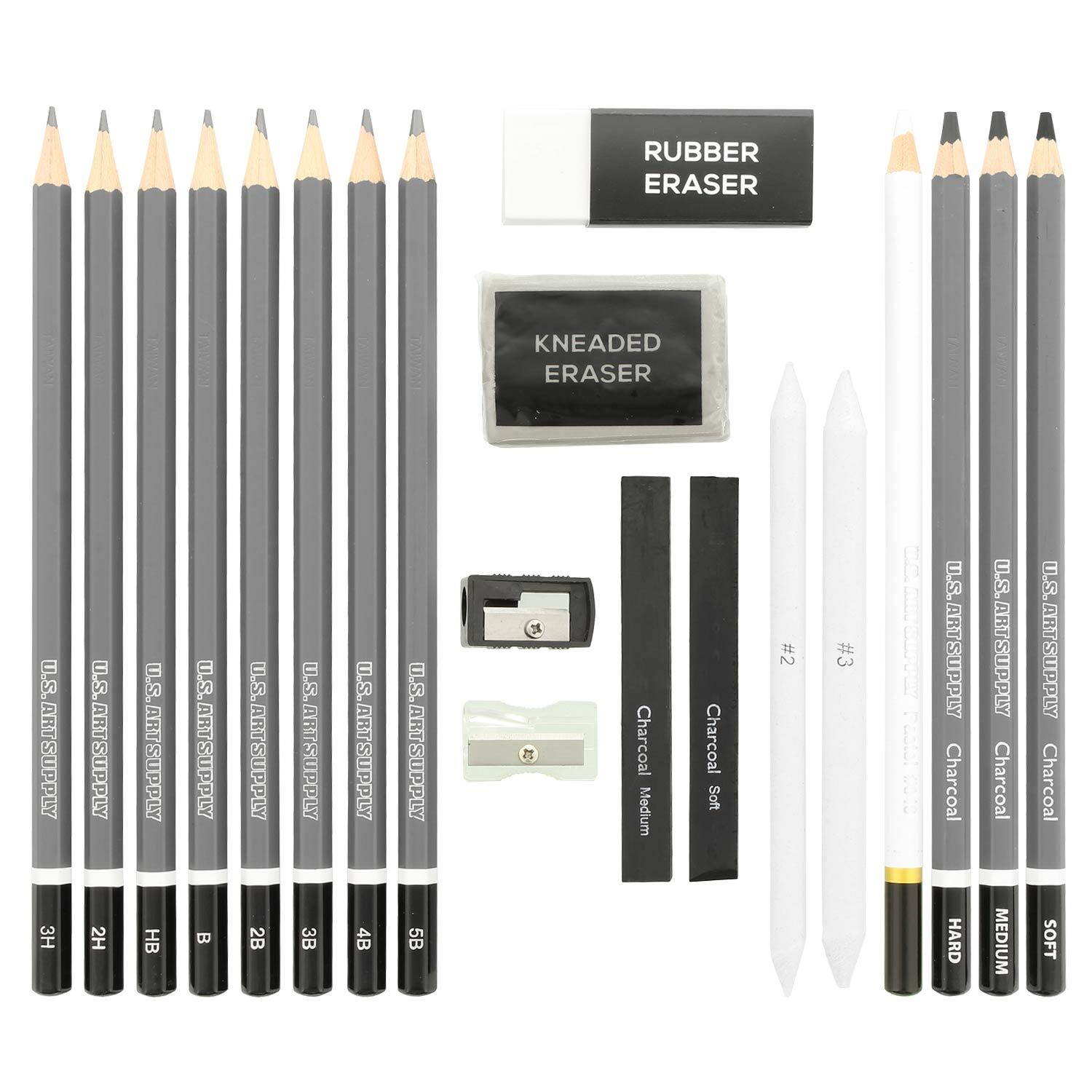 20 Piece Artist Drawing & Sketching Set with Pencils, Charcoal, Stumps ...