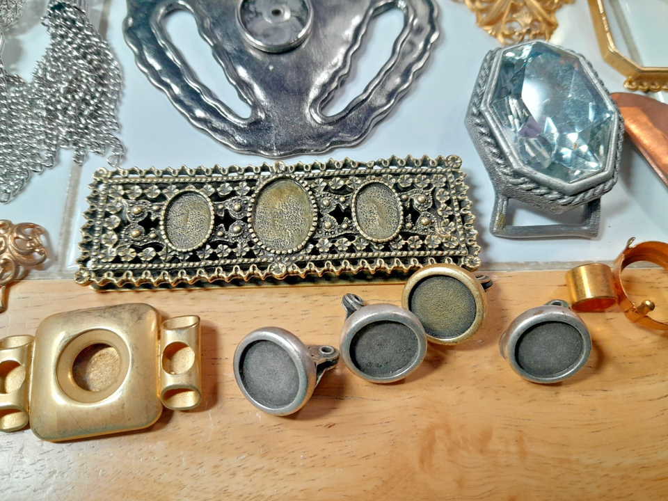Vintage Mixed Metal Random Findings pieces beads settings clip earrings ...
