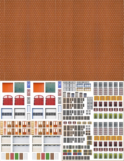 HO Scale Dark Brick, Windows and Doors Assortment Model Train Scenery ...