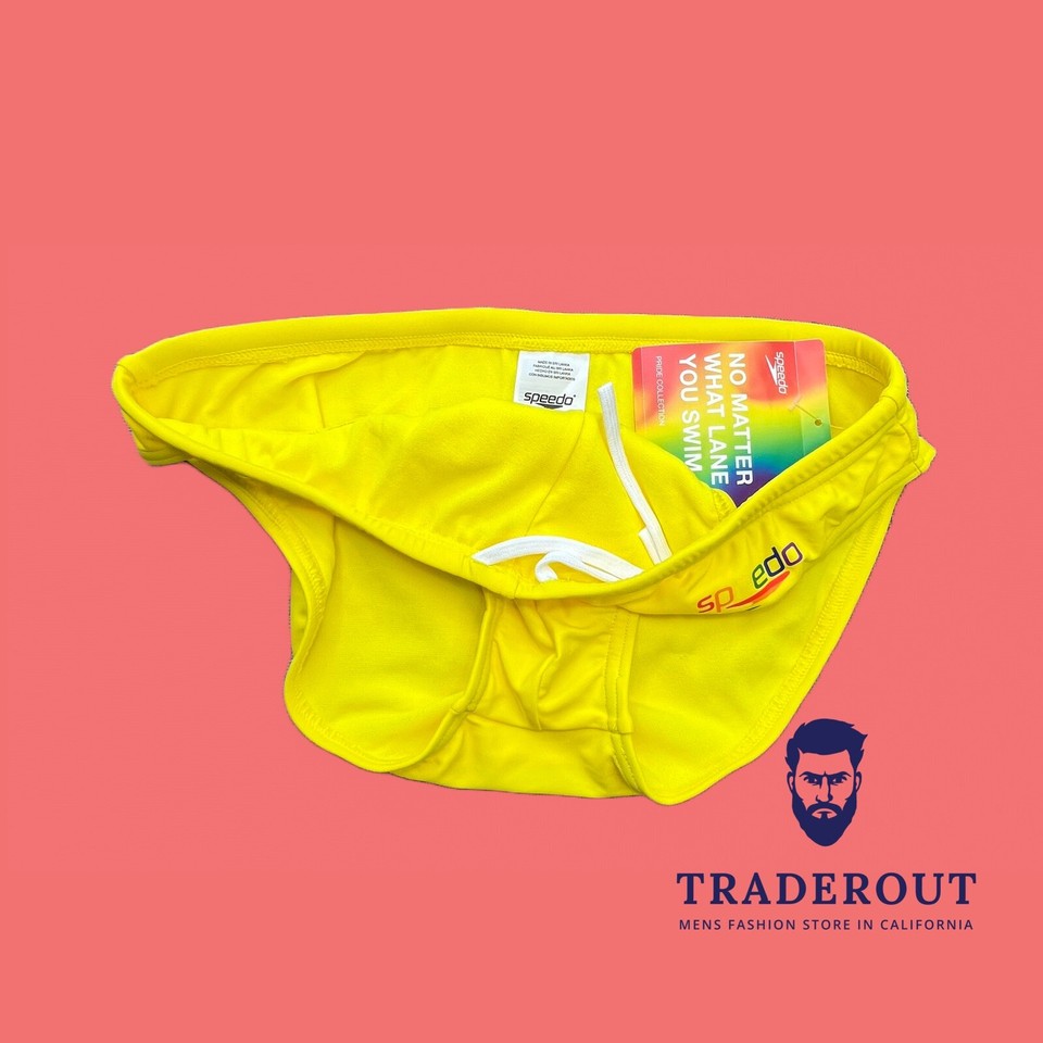 Speedo Men Yellow Pride Logo swim Brief Swimwear size 30 32 | eBay