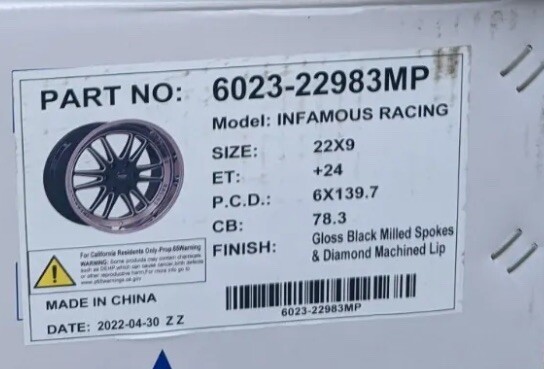 6x5.5/6x139.7 22x9 front 22x11 rears light weight wheels Infamous ...
