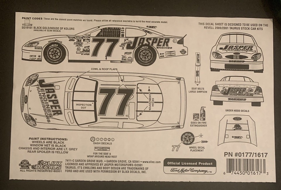 JASPER ENGINES Robert Pressley #77 NASCAR DECAL Sheet 4-#20 Model car ...