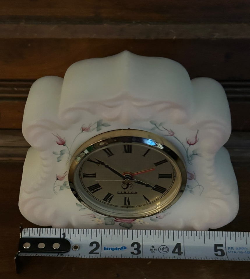 Vintage Fenton White Satin Glass Hand Painted Flowers Desk Clock Artist ...