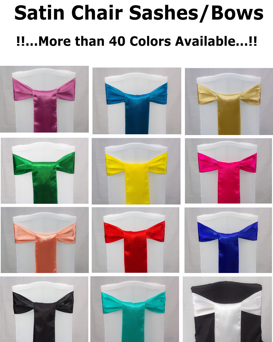 150 Satin Chair Sash Bow Sashes tie Wedding Banquet Party Event Venue ...