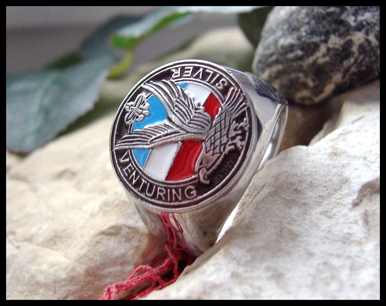 BOY SCOUT VENTURING RING EMBLEM SIGNET AWARD SILVER PATHFINDER [ D48 ...