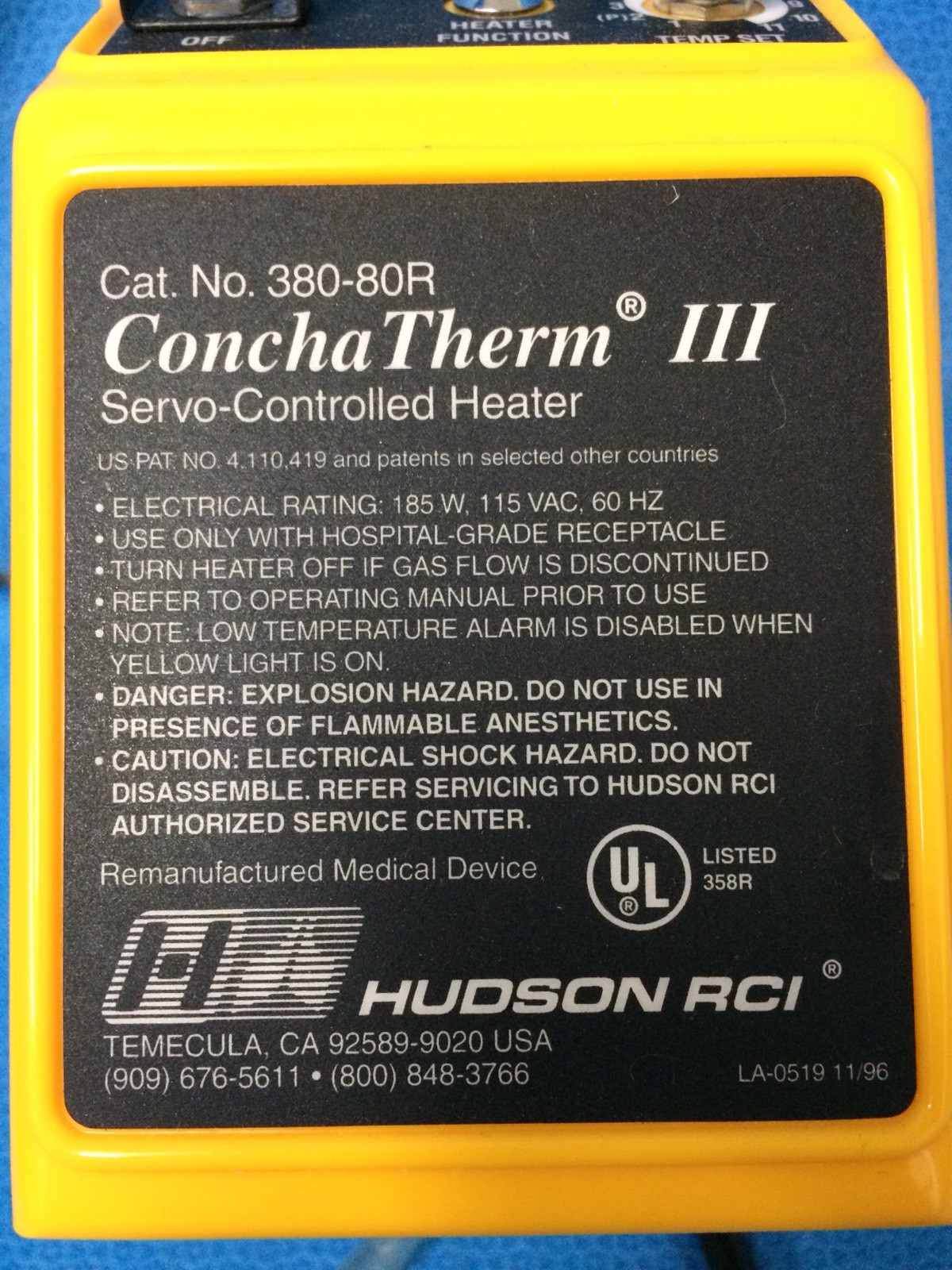 H22 Hudson RCI ConchaTherm III 380-80r Servo-controlled Humidifier ...