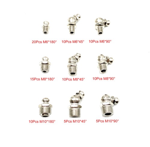 80x New Straight 45 90 Degree Grease Fitting Kit M6 M8 M10 Grease Zerk ...