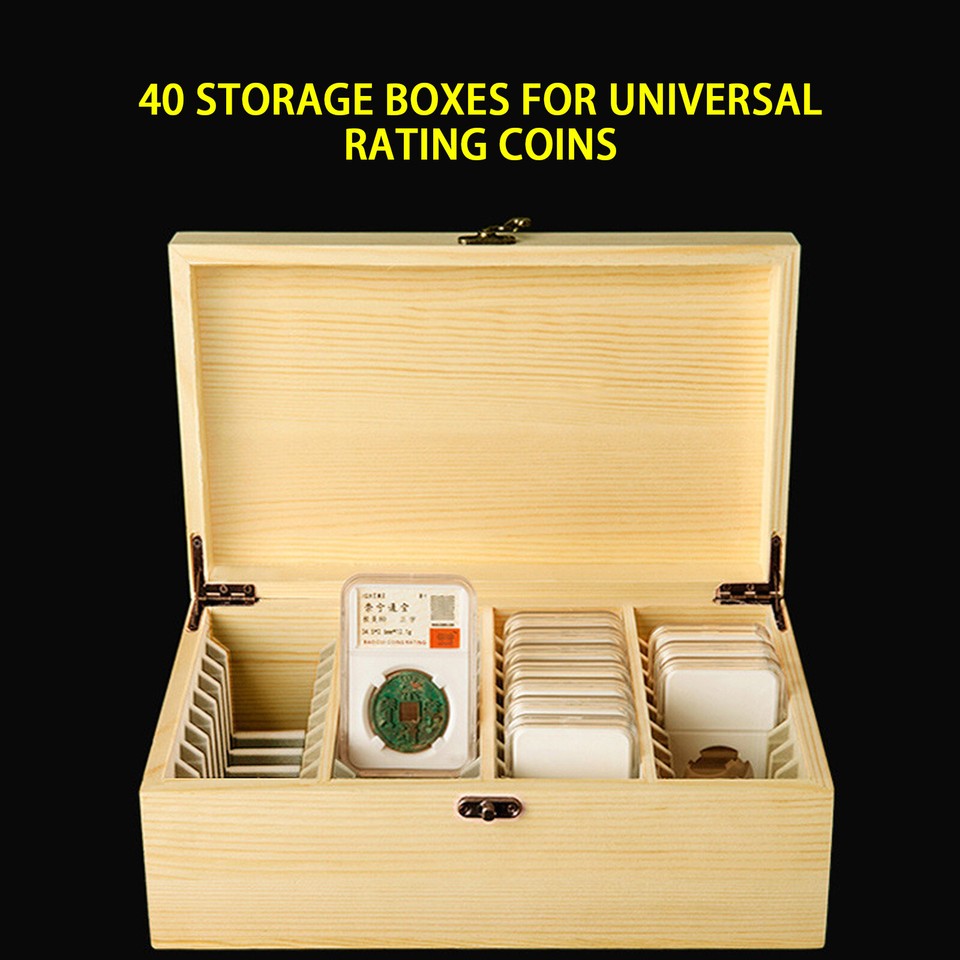 40 Coin Slabs Holders Wooden Storage Box Case Display Stand for PCGS ...