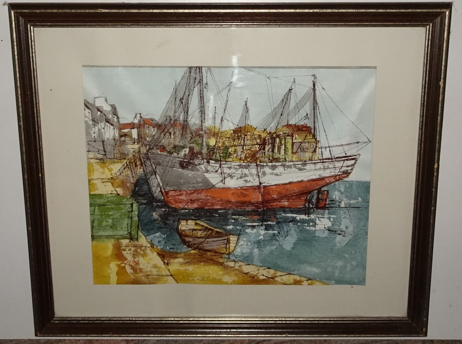 ORIGINAL PAINTING BERNARD DUFOUR FRANCE FRENCH ARTIST BOATS HARBOR OIL ...