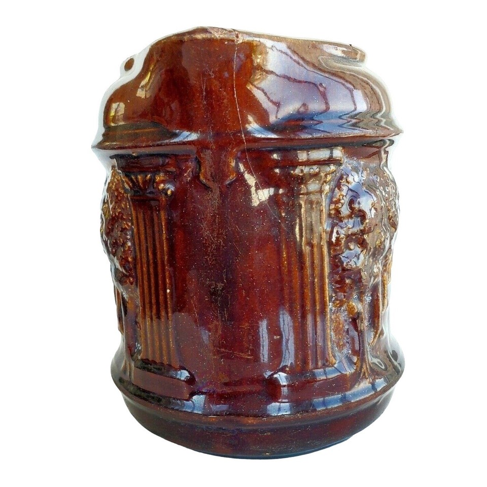 Antique Pitcher Brush McCoy 1912 Brown Stoneware Woodlands Avenue of ...