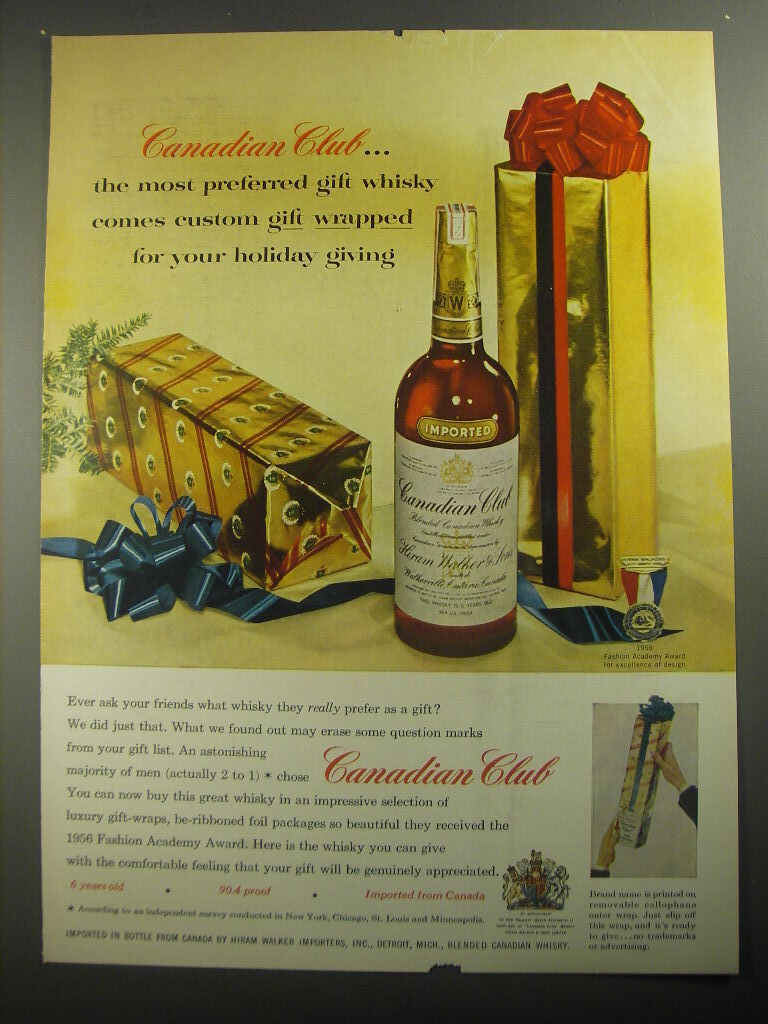 1956 Canadian Club Whisky Ad - Canadian Club the most preferred gift ...