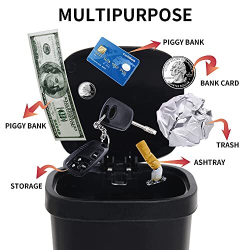 Black Plastic Trash Can with Push-Button Open, 3.4x3.4x6.4 in Cup Body ...