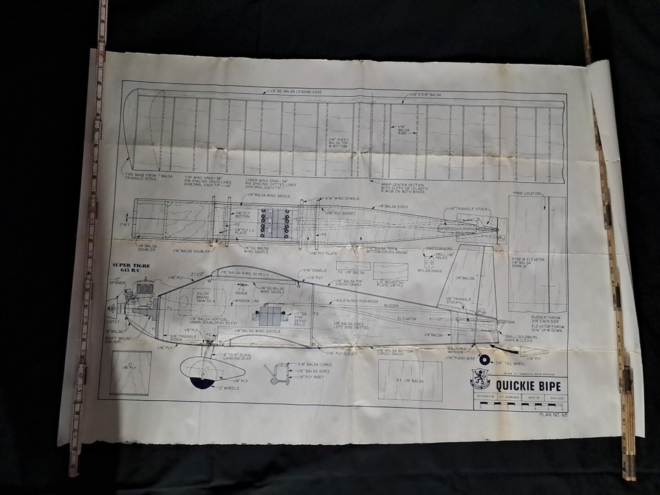 Model Airplane Large Printed Plan RC Scale Plane Drawing Quickie Bipe ...