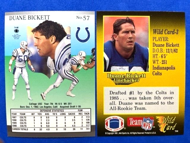 NFL - Duane Bickett 1991 Fleer Ultra & 1991 Wild Card Football - Colts ...
