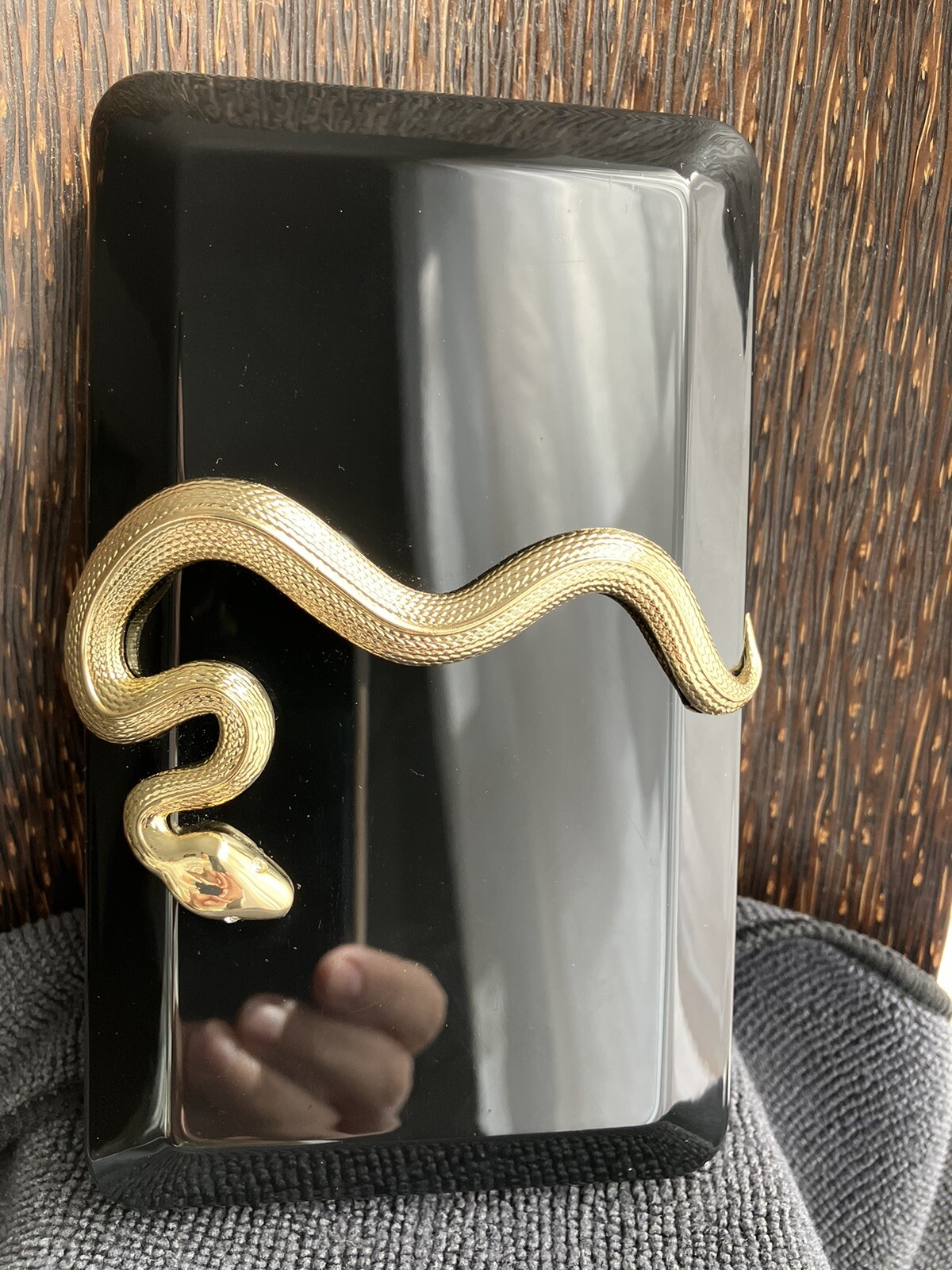 KILIAN Empty CLUTCH / CASE BLACK ENAMEL WITH GOLD SNAKE (GOOD GIRL GONE ...