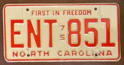 North Carolina 1975 FIRST IN FREEDOM License Plate NICE QUALITY # ENT ...