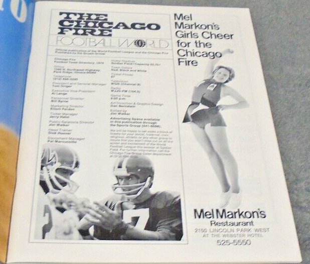 CHICAGO FIRE VS NEW YORK STARS WORLD FOOTBALL LEAGUE 1974 PROGRAM WFL ...
