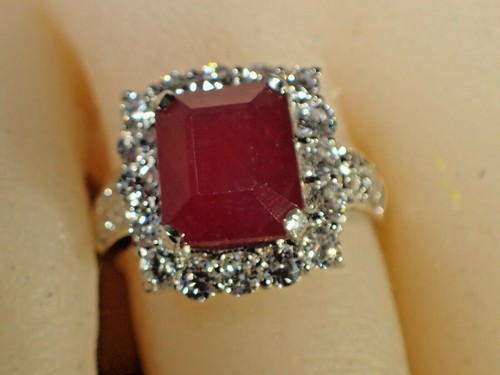 AAA Blood Red 10x8mm Ruby W-Cz 14K Gold Plated on.925 Silver Size 6.5 ...