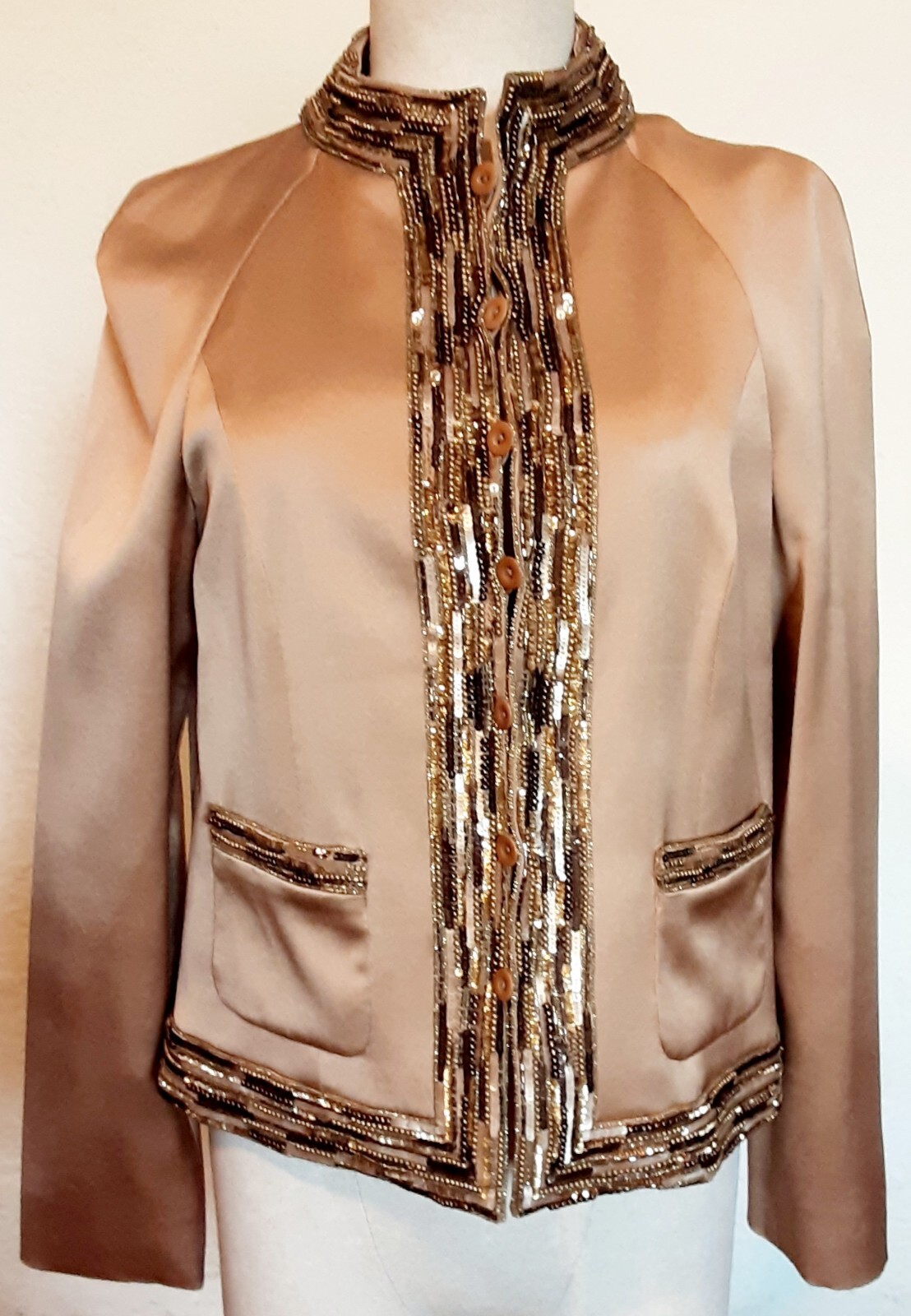 Escada Gold Silk & Sequin Longsleeve Jacket Size 36 S… - Gem