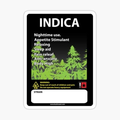 5x pack cannabis indica label Laptop sticker weed skateboard car truck ...