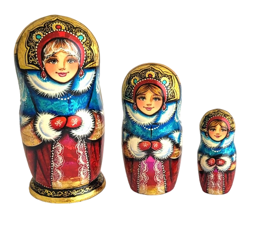 Russian Nesting dolls stacking Matryoshka Blue Red 3 Pièces Painted At ...