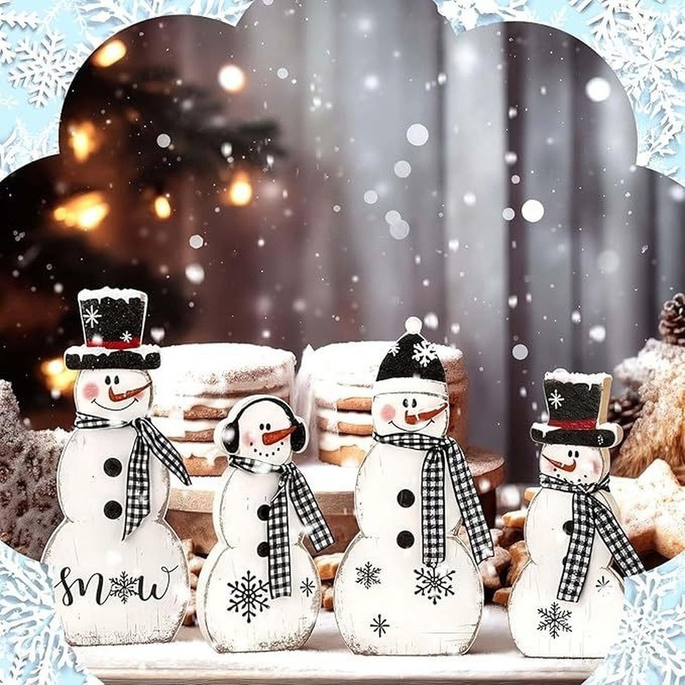 Wooden Snowman Ornaments Set Winter Desktop Decoration European Style ...