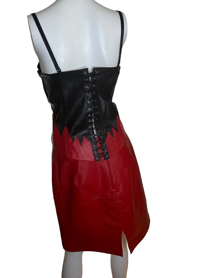 Vintage Sexy Leather Red Flame Corset Top Set Skirt Size 14 Large | eBay