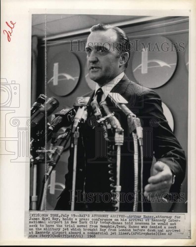 1968 Press Photo Arthur Hanes, attorney for James Earl Ray in New York ...