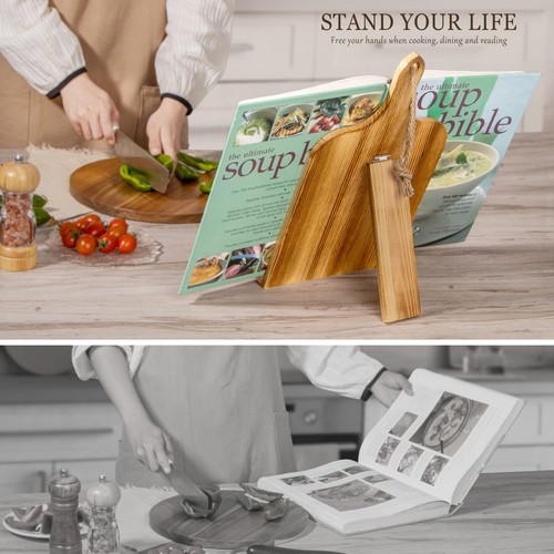 Cook Book Stand for Kitchen Counter Wooden Cookbook Holder Recipe Book ...